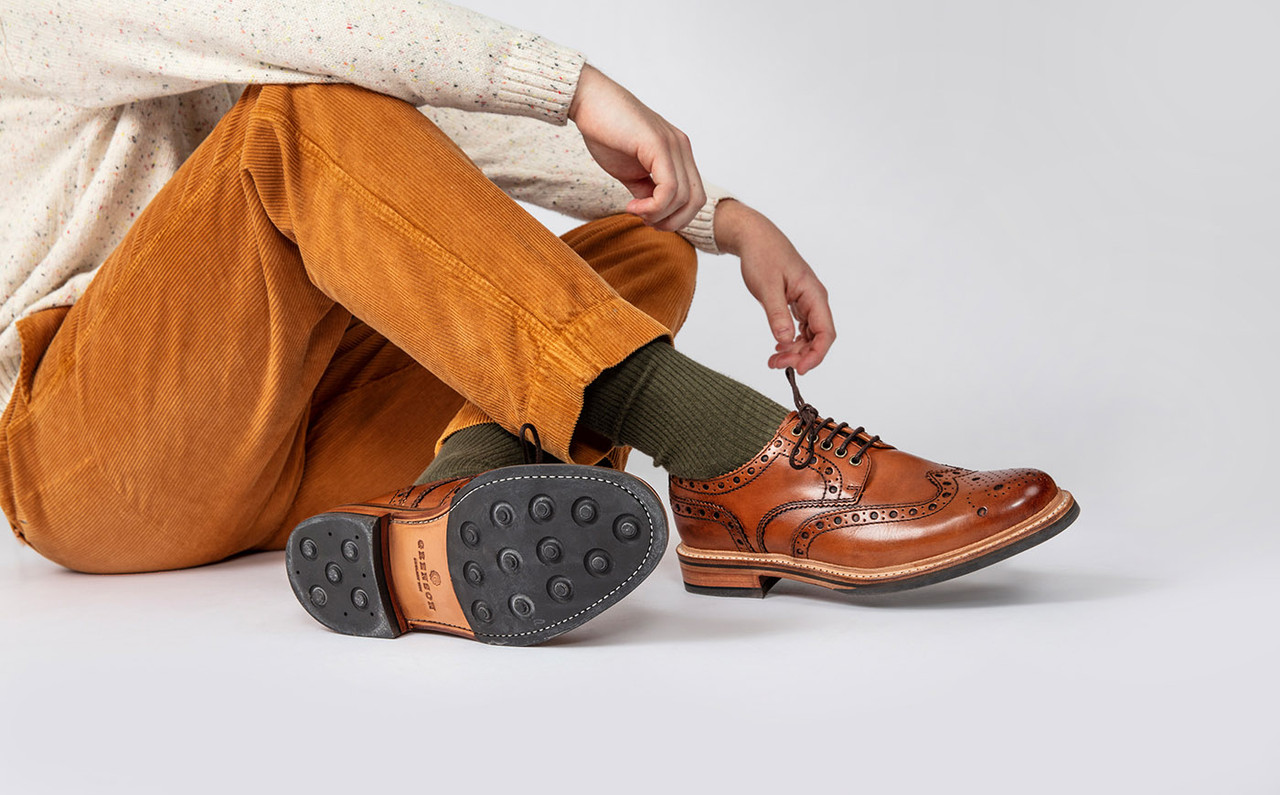 Archie | Mens Brogues in Tan Handpainted Leather | Grenson