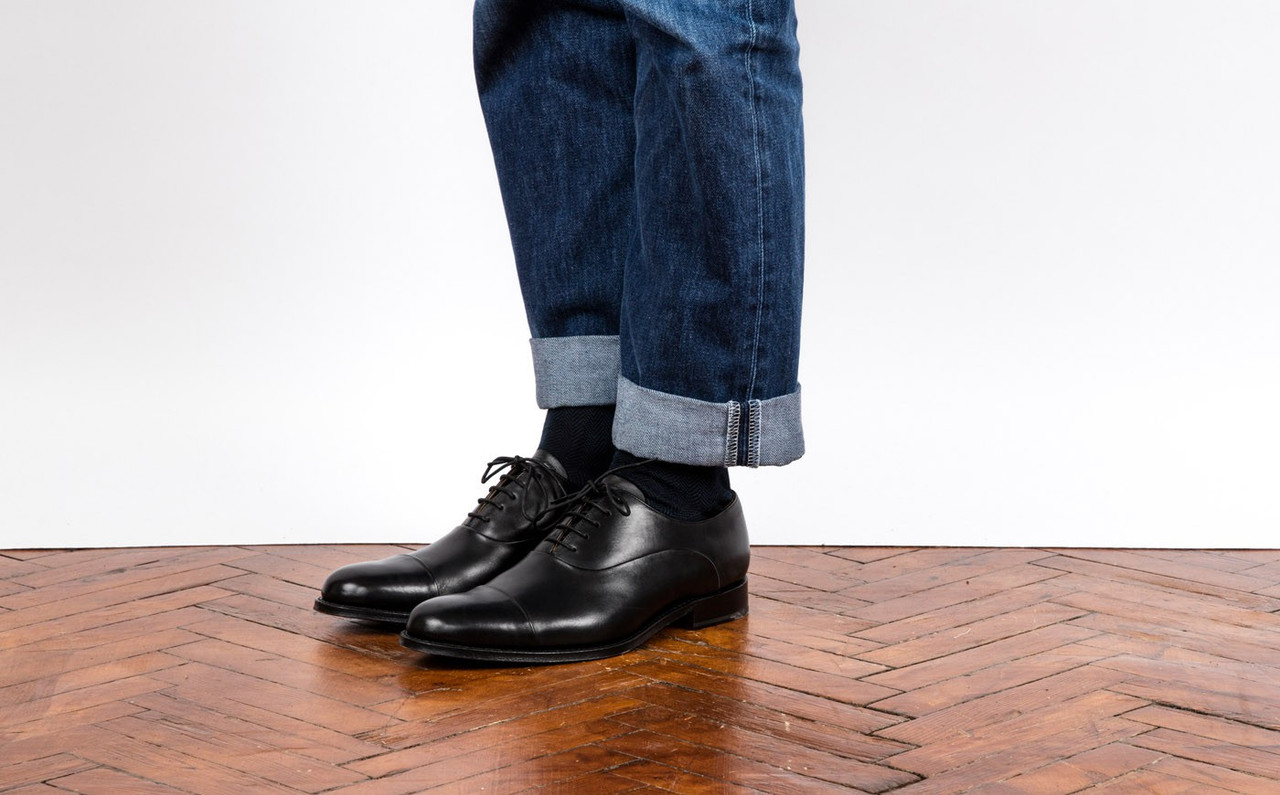 Bert | Mens Shoes in Black Leather with Leather Sole | Grenson