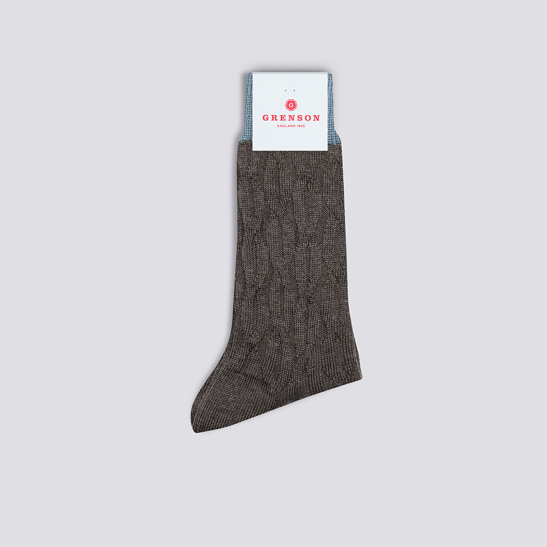 Womens Chain Sock | Brown Wool | Grenson