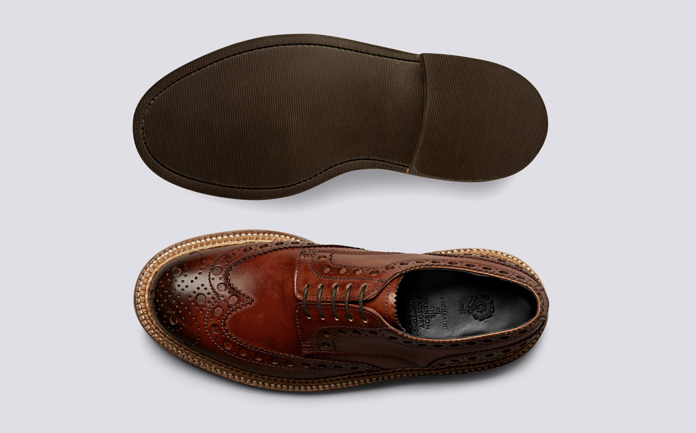 Archie | Mens Brogue Shoes in Tan Handpainted Leather with a Triple ...